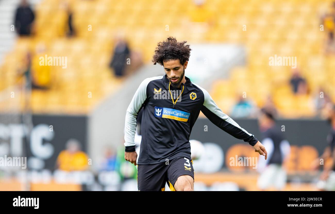 Wolves's Rayan A t-Nouri warms up ahead the Premier League match ...