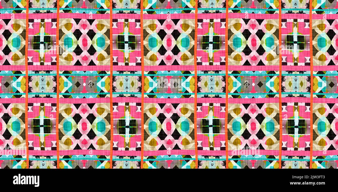 Kitsch pattern geometric retro design in seamless border background ...