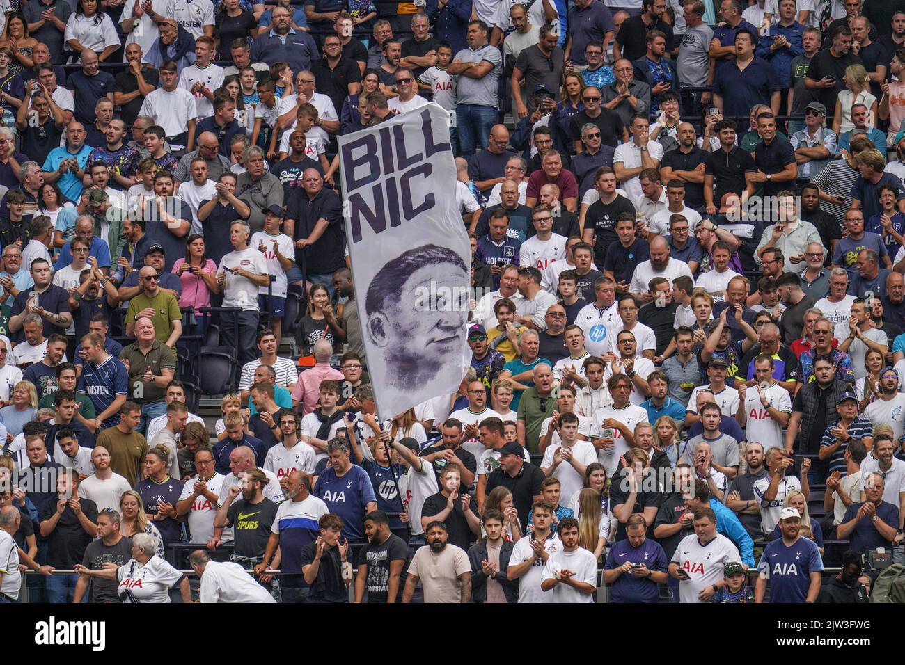 Tottenham fans wave a Bill Nicholson flag during the Premier League ...