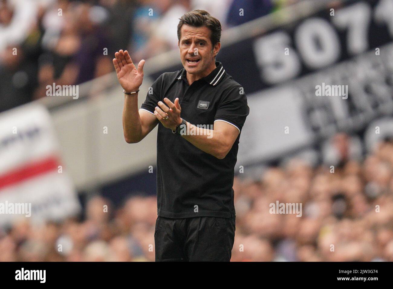 Marco Silva manager of Fulham reacts during the Premier League match ...