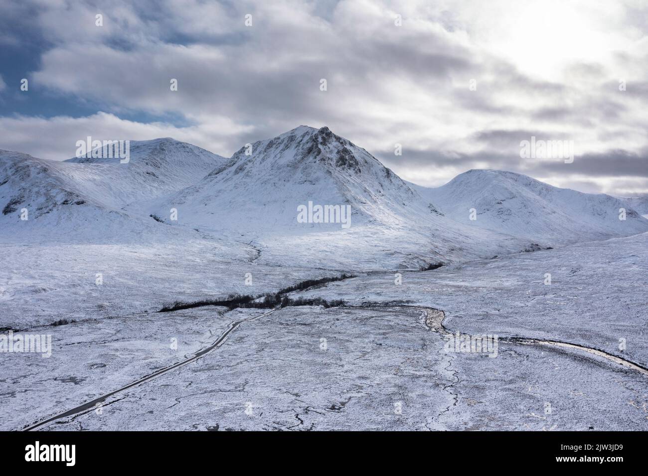 Stunning aerial drone landscape image of Stob Dearg and Glencoe in ...