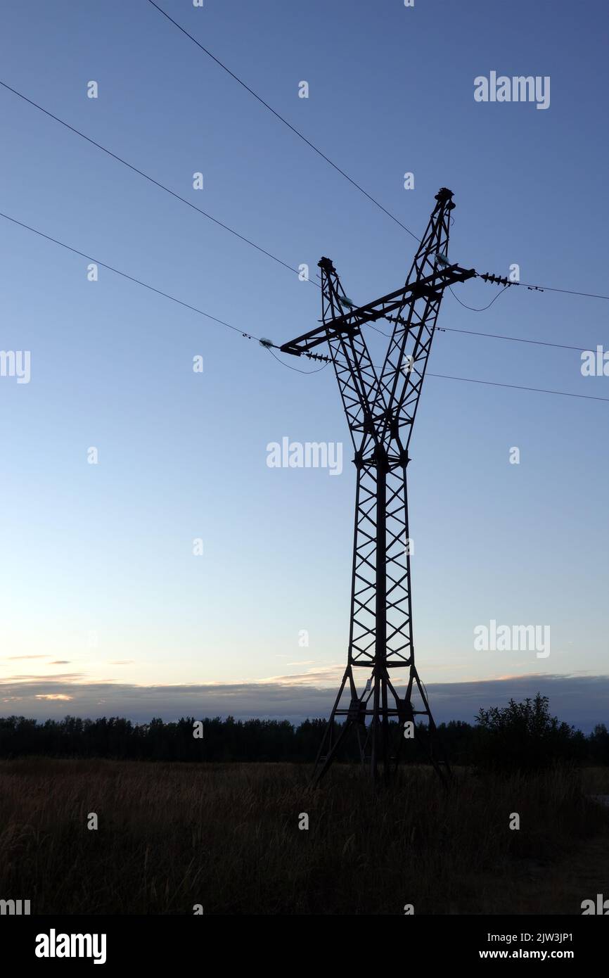Contour of high-voltage strong power line metal prop with electrical ...