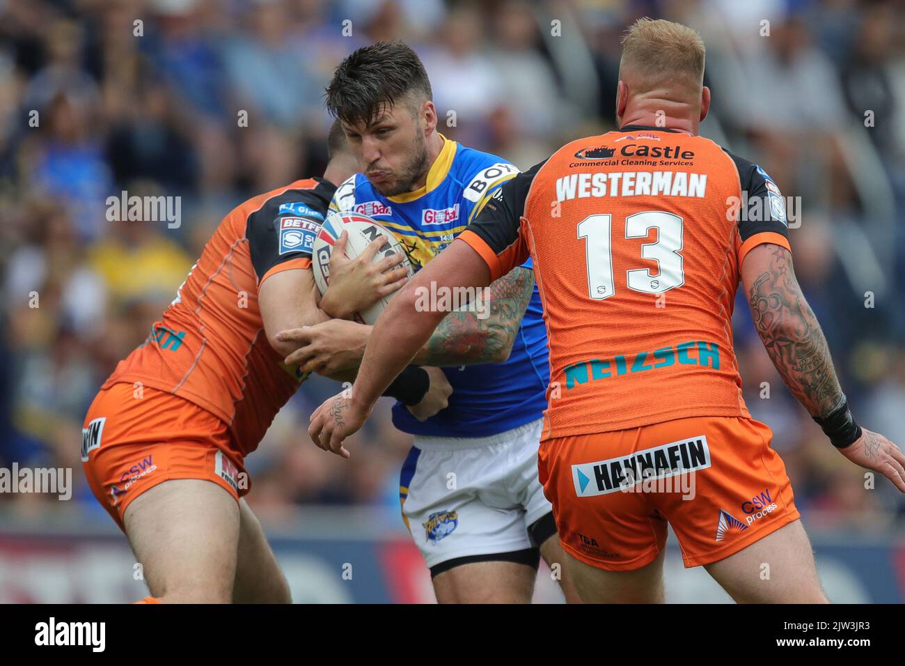 Tom Briscoe #20 of Leeds Rhinos in action during the Betfred Super ...