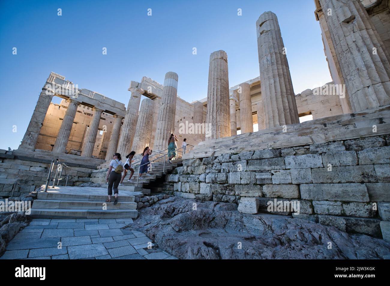 View of the ruins of the Propylaia on the Acropolis in Athens Stock ...