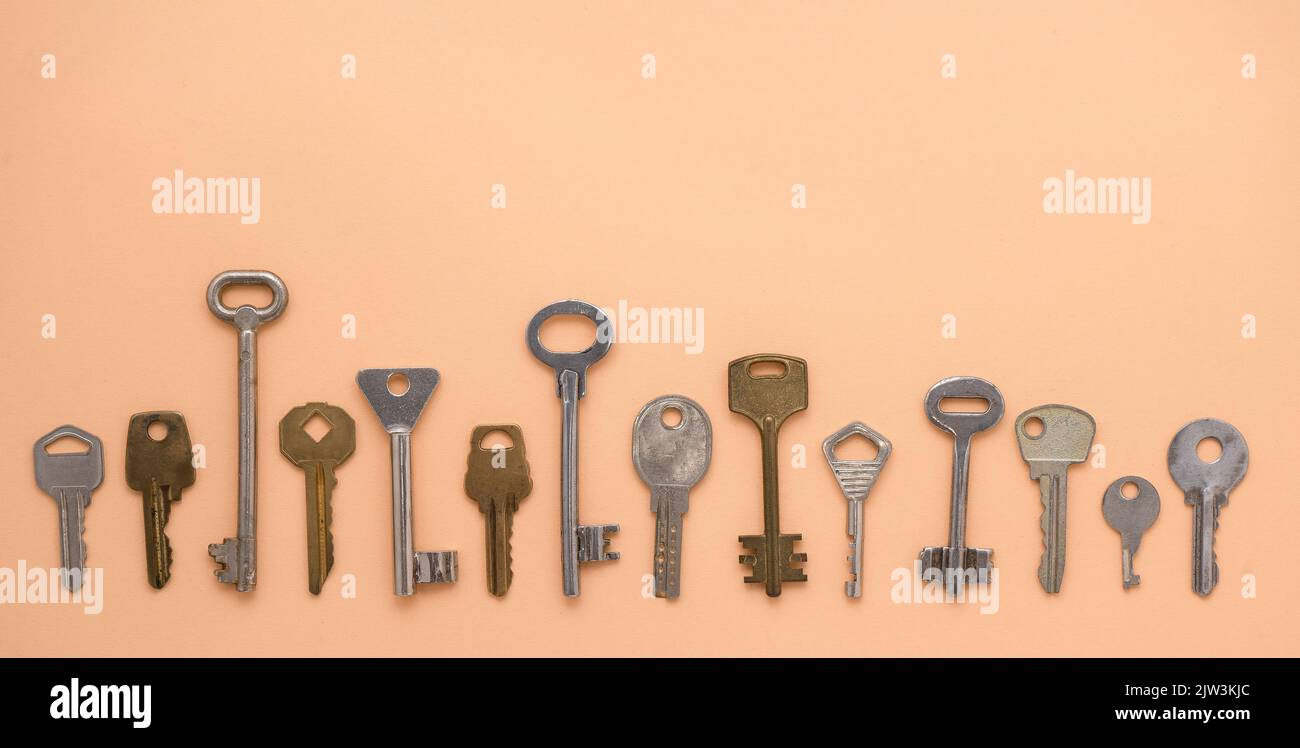 Key Background from different old keys. view from above. Door key in ...