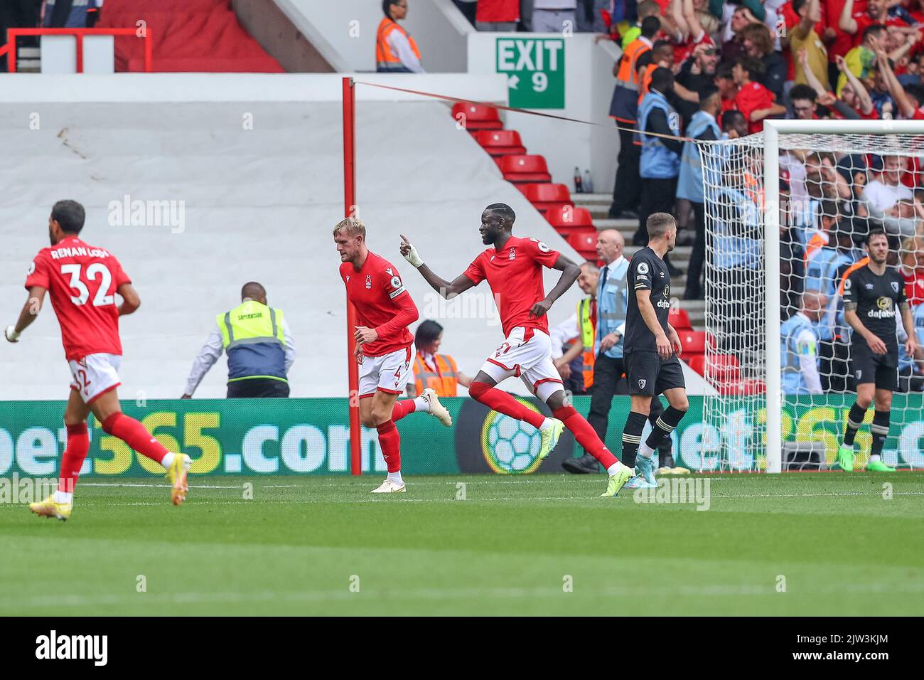 Cheikhou Kouyate #21 of Nottingham Forest celebrates his goal to make ...