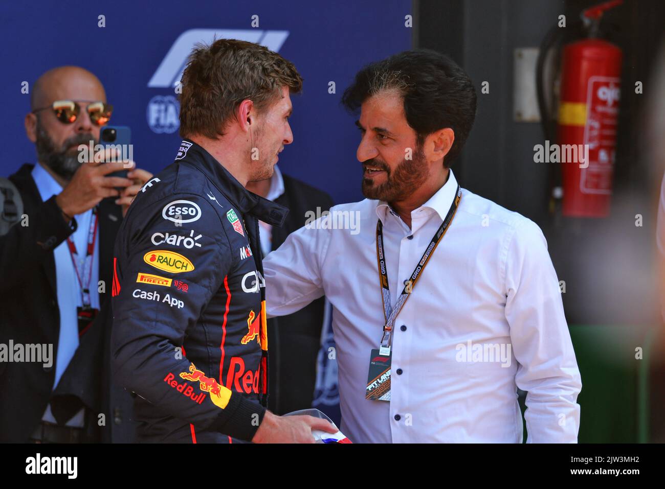 (L to R): Max Verstappen (NLD) Red Bull Racing with Mohammed Bin Sulayem (UAE) FIA President in ...
