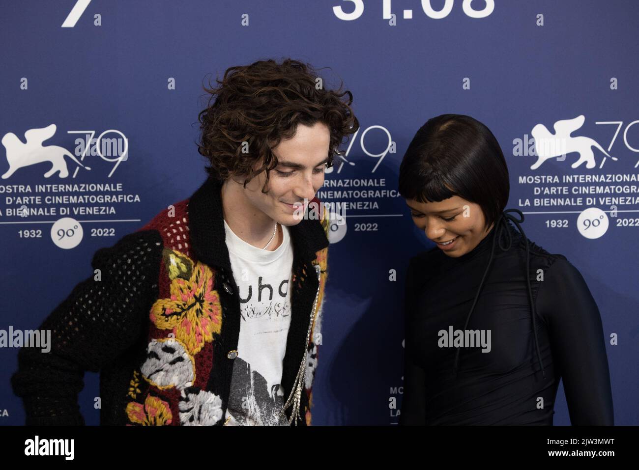 Timothee Chalament and Taylor Russell attend the photocall for "Bones ...