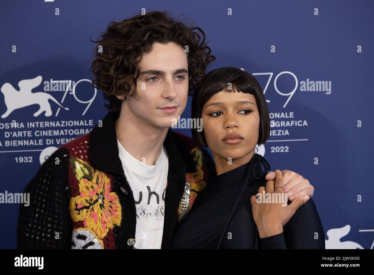 Timothee Chalament and Taylor Russell attend the photocall for "Bones ...