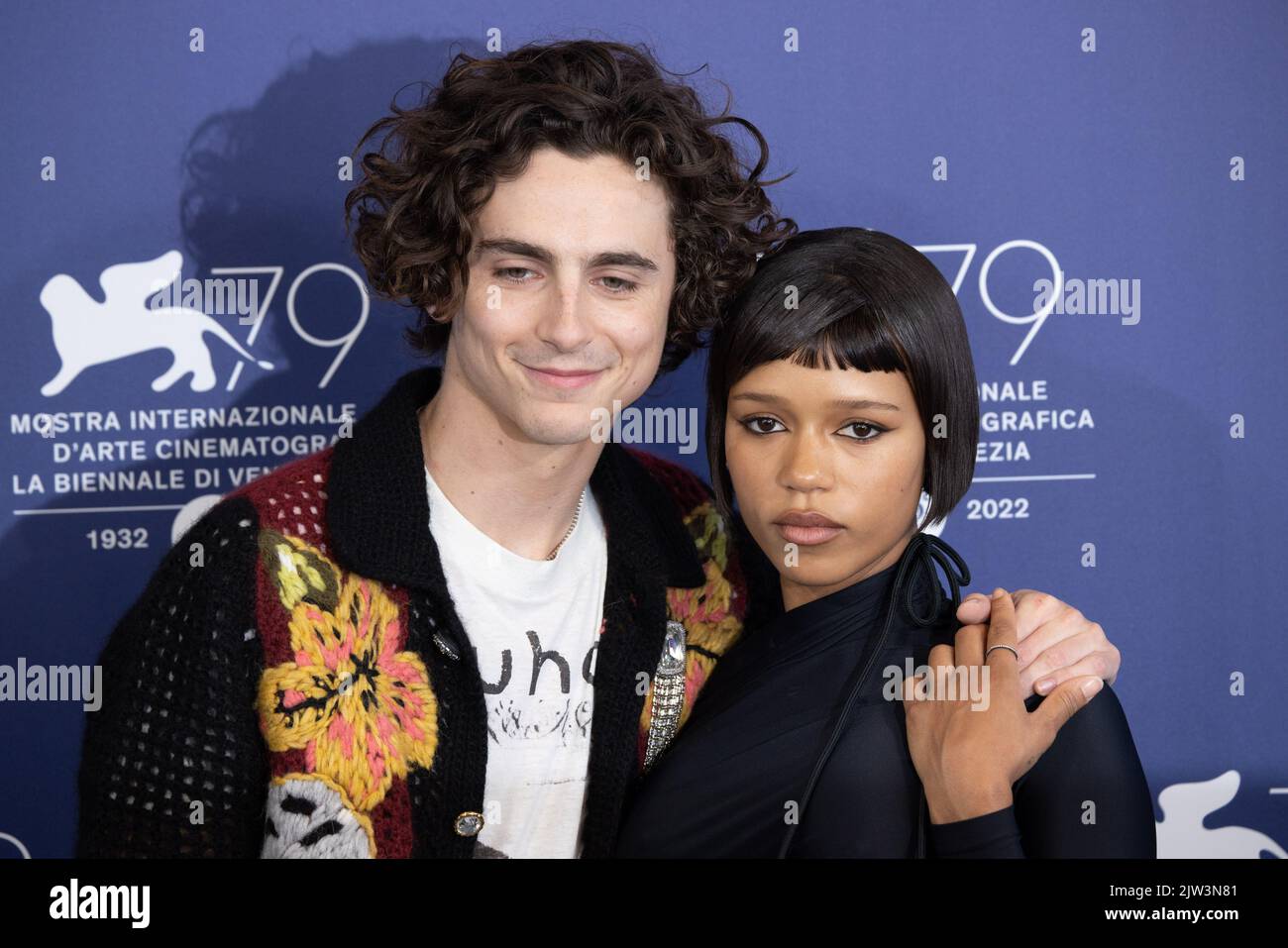 Timothee Chalament and Taylor Russell attend the photocall for "Bones ...