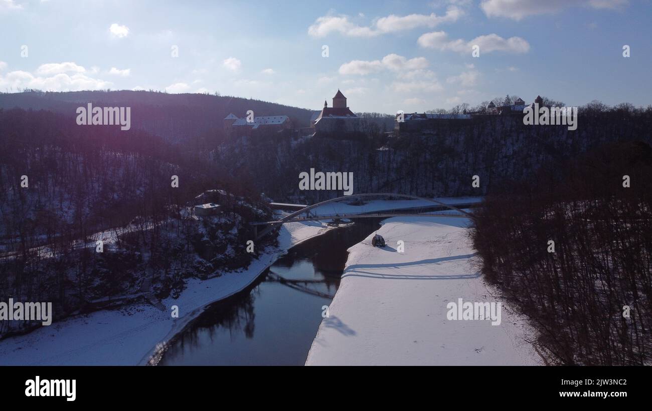 Aerial view of the large beautiful Moravian royal castle Veveri (Burg ...