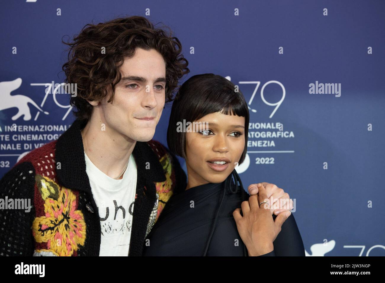 Timothee Chalament and Taylor Russell attend the photocall for "Bones ...