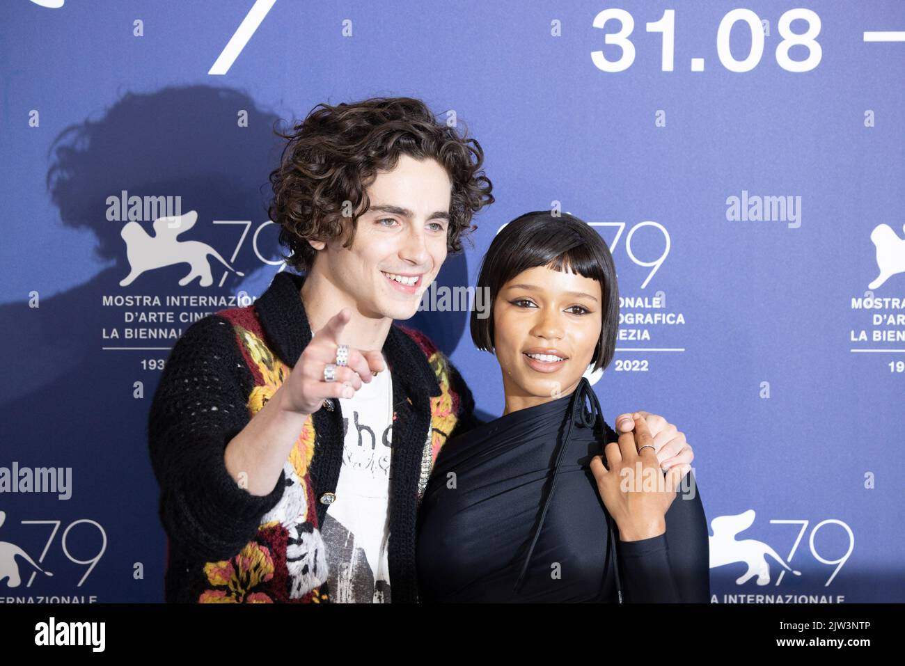 Timothee Chalament and Taylor Russell attend the photocall for "Bones ...