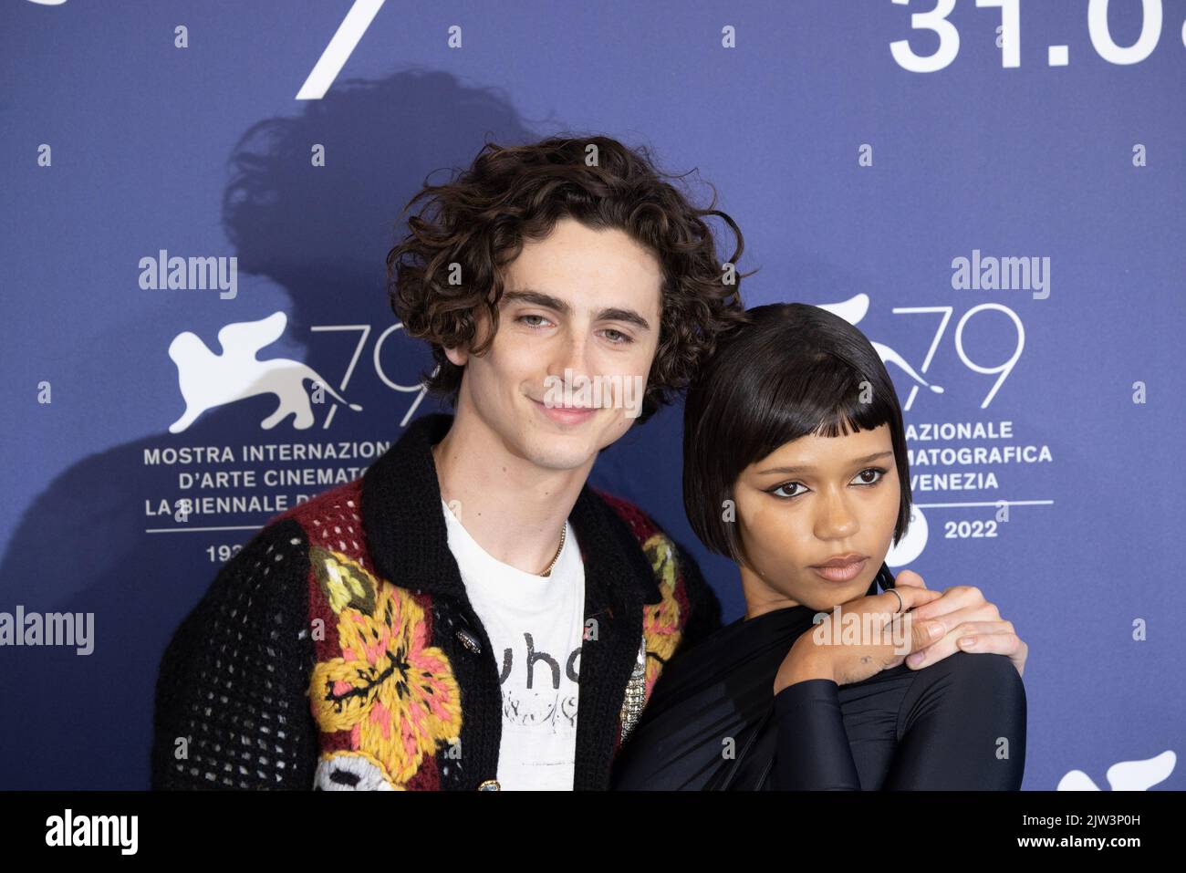 Timothee Chalament and Taylor Russell attend the photocall for "Bones ...