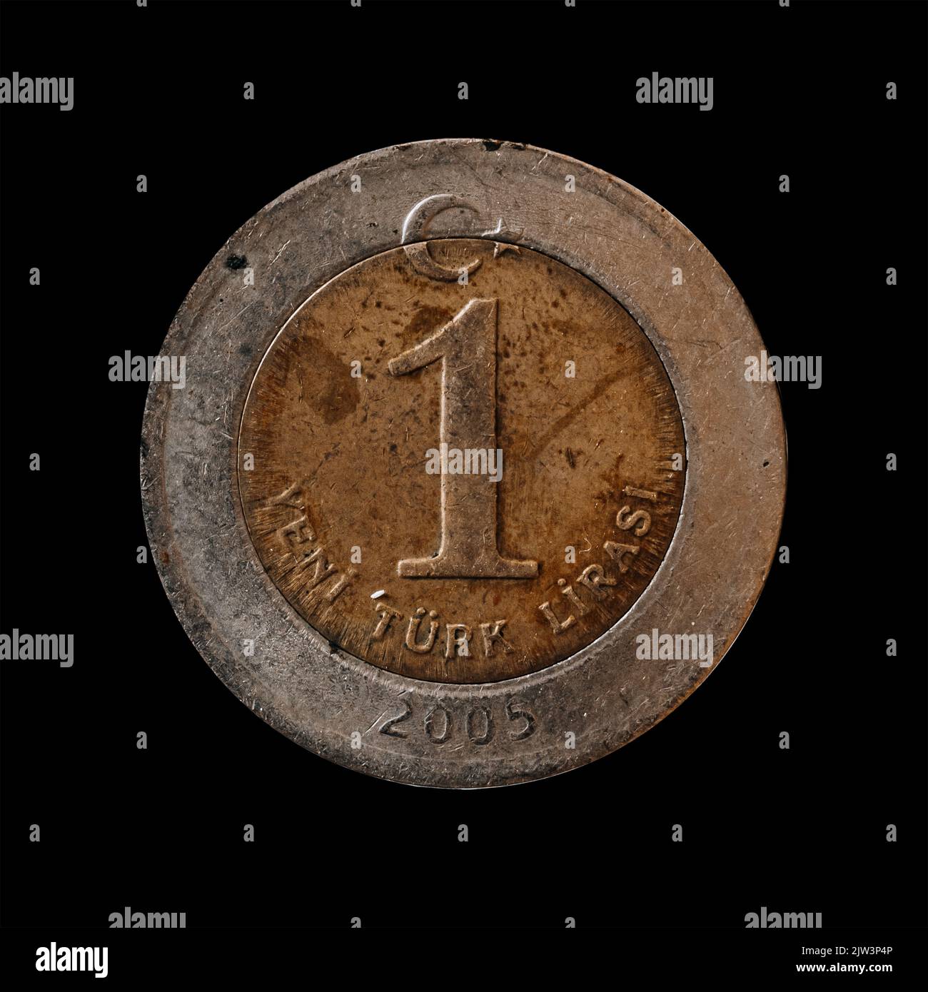 A Turkish 1 lira over a black background Stock Photo - Alamy