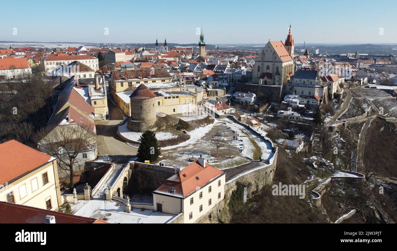 scenic aerial panorama of Znojmo city, South Moravia, Czech Republic ...
