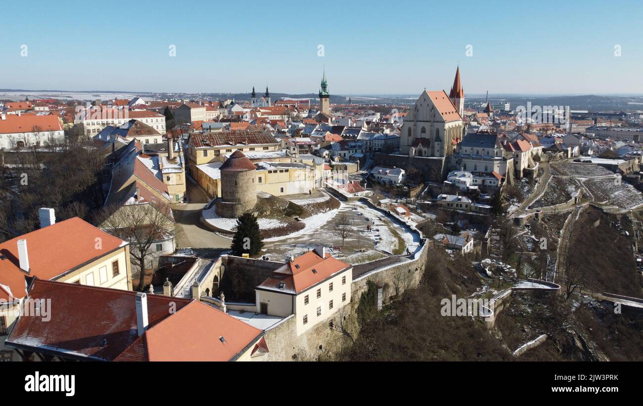 scenic aerial panorama of Znojmo city, South Moravia, Czech Republic ...