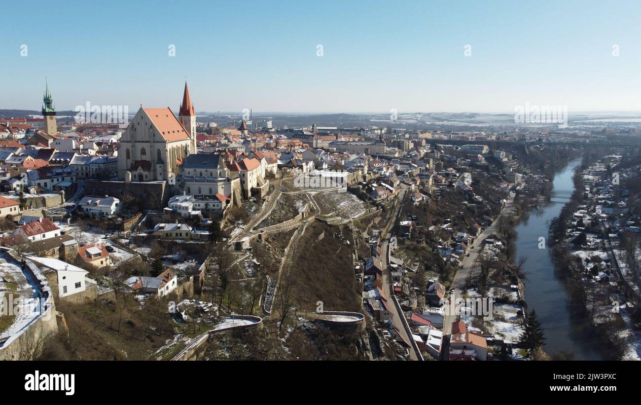 scenic aerial panorama of Znojmo city, South Moravia, Czech Republic ...
