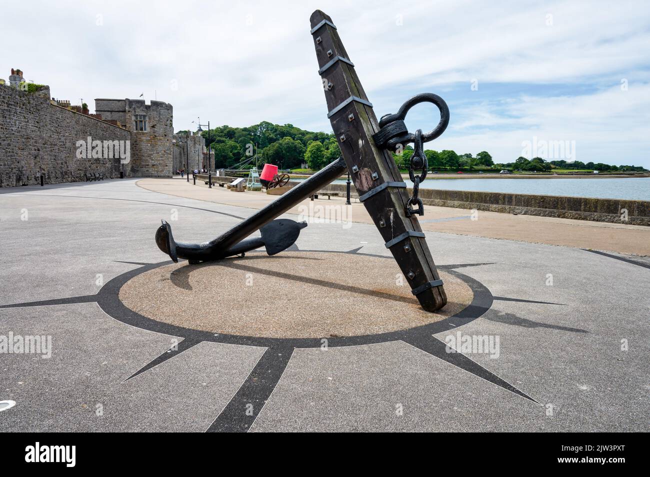 Caernarfon, UK- July 11, 2022: HMS Conway Anchor on the seafront in ...