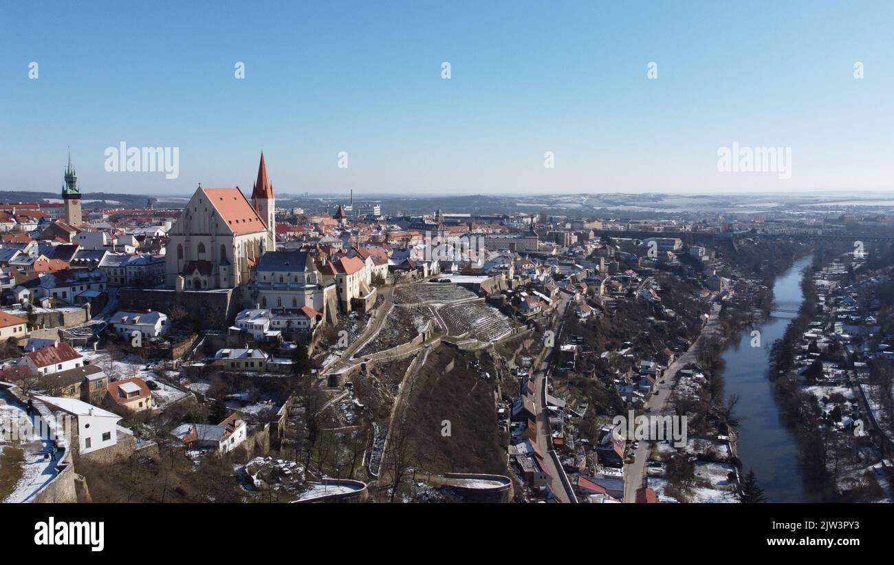 scenic aerial panorama of Znojmo city, South Moravia, Czech Republic ...