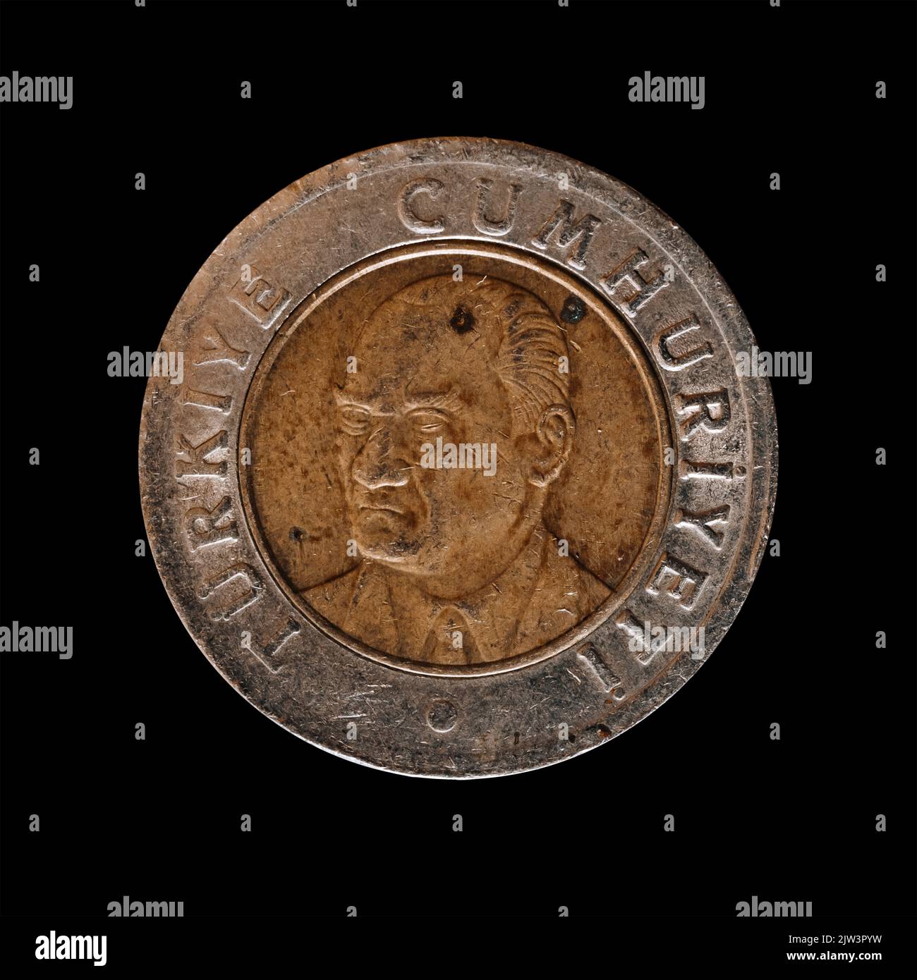 A Turkish coin over a black background Stock Photo - Alamy