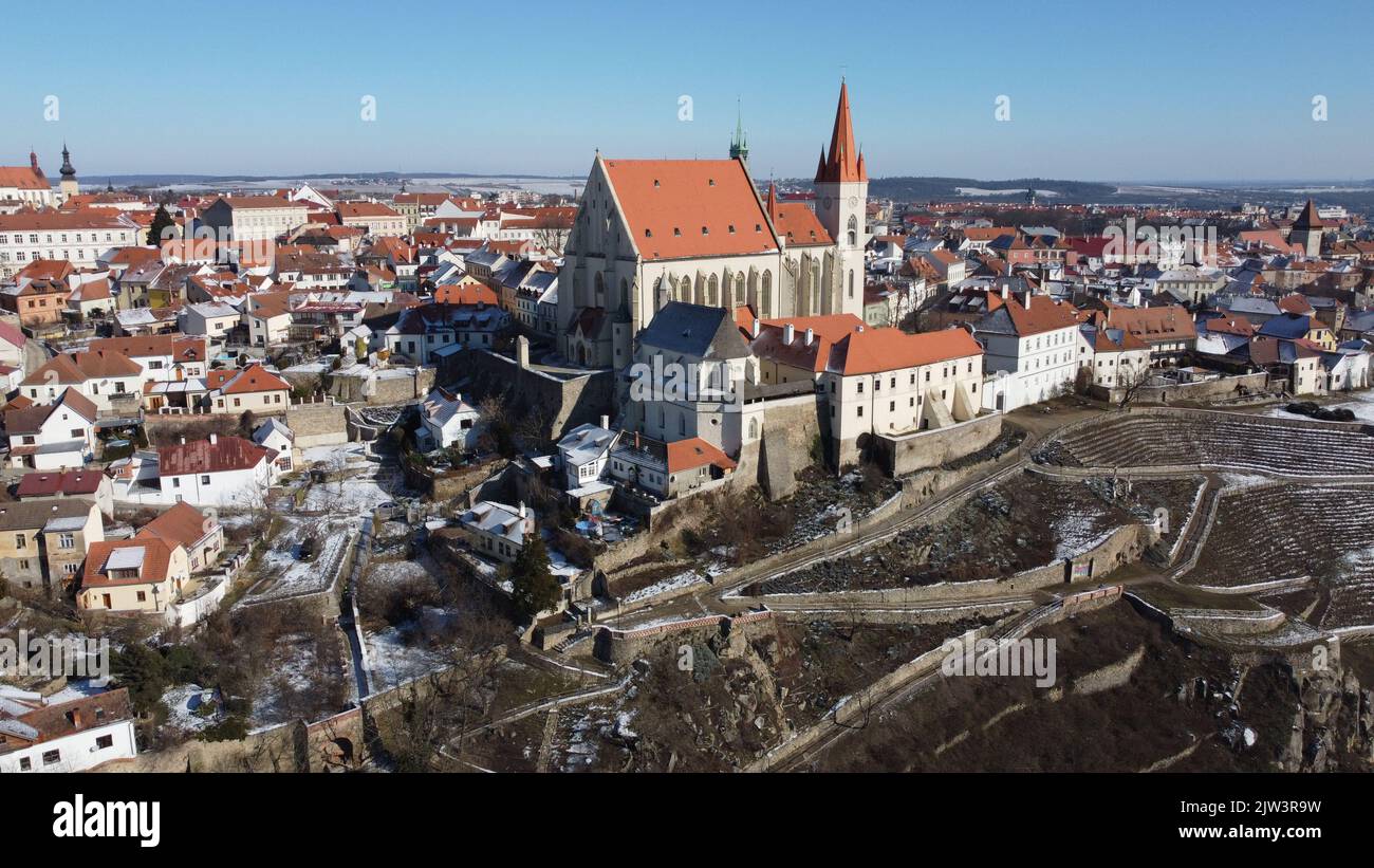 scenic aerial panorama of Znojmo city, South Moravia, Czech Republic ...