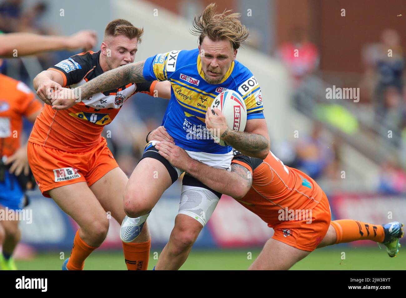 Blake Austin #6 of Leeds Rhinos in action during the Betfred Super ...