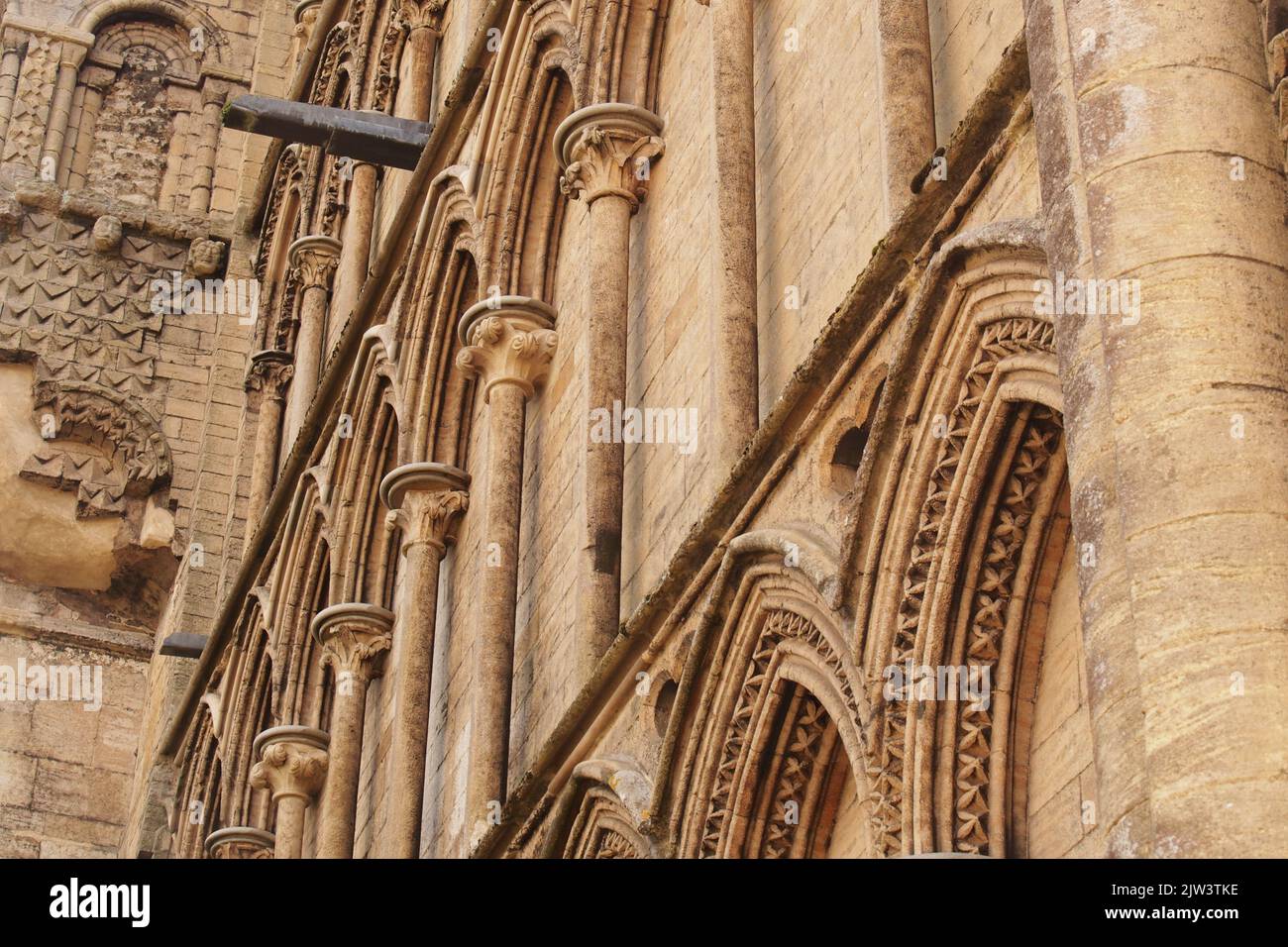 A view of parts of the detailed masonry carvings of Ely cathedral ...