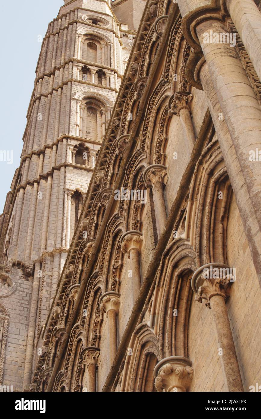 A view of parts of the detailed masonry carvings of Ely cathedral ...
