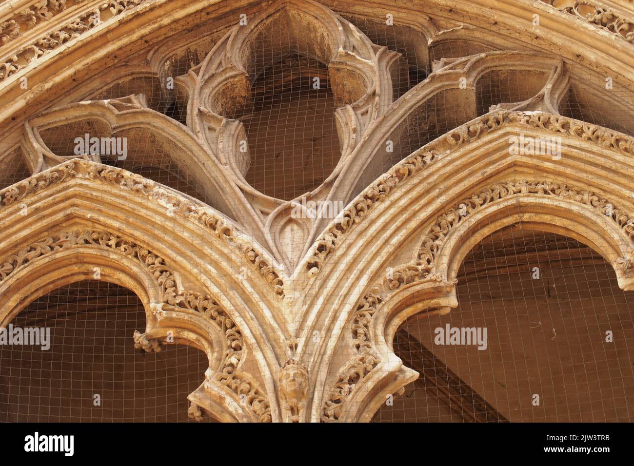 A view of parts of the detailed masonry carvings of Ely cathedral ...
