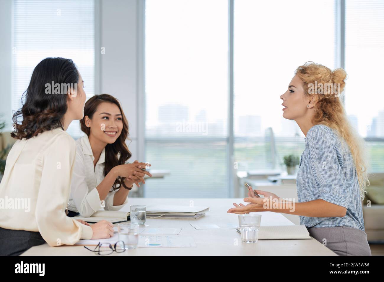 Pretty female business colleagues arguing during meeting Stock Photo - Alamy