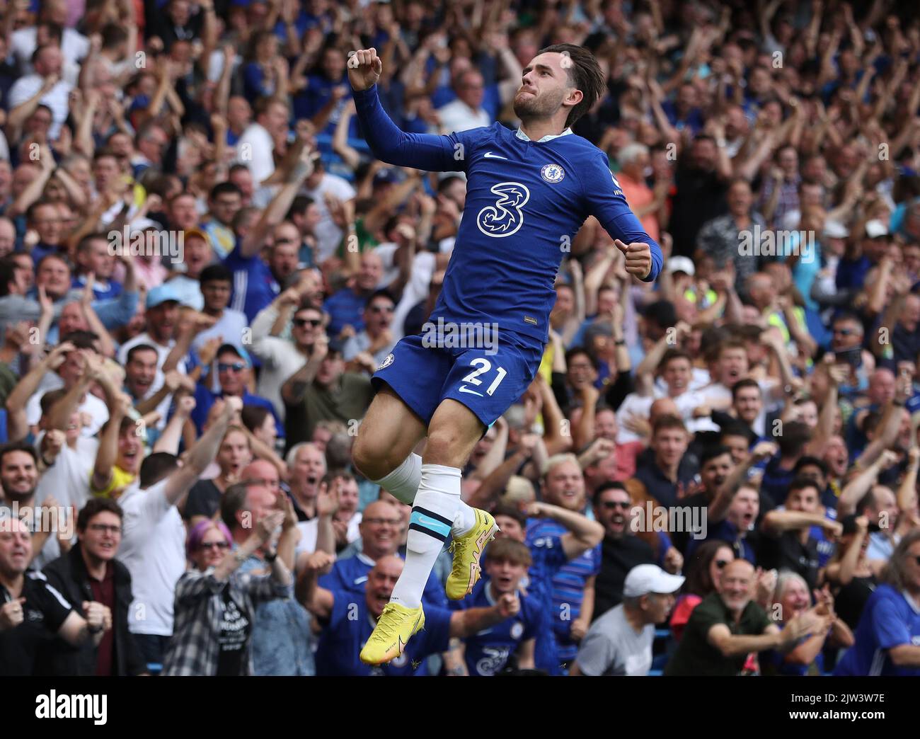 London, England, 3rd September 2022. Ben Chilwell of Chelsea celebrates ...