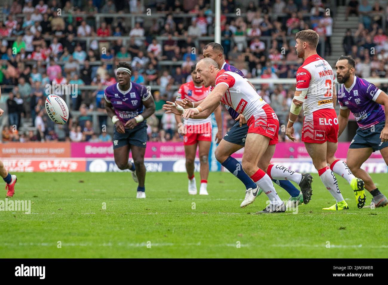 Sheffield, UK. 03rd Sep, 2022. ***James Roby of Saint Helens makes pass ...