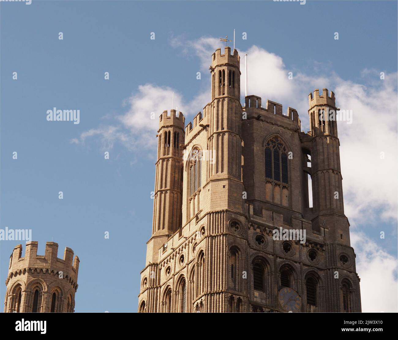 A view showing towers, spires and turrets of Ely cathedral ...