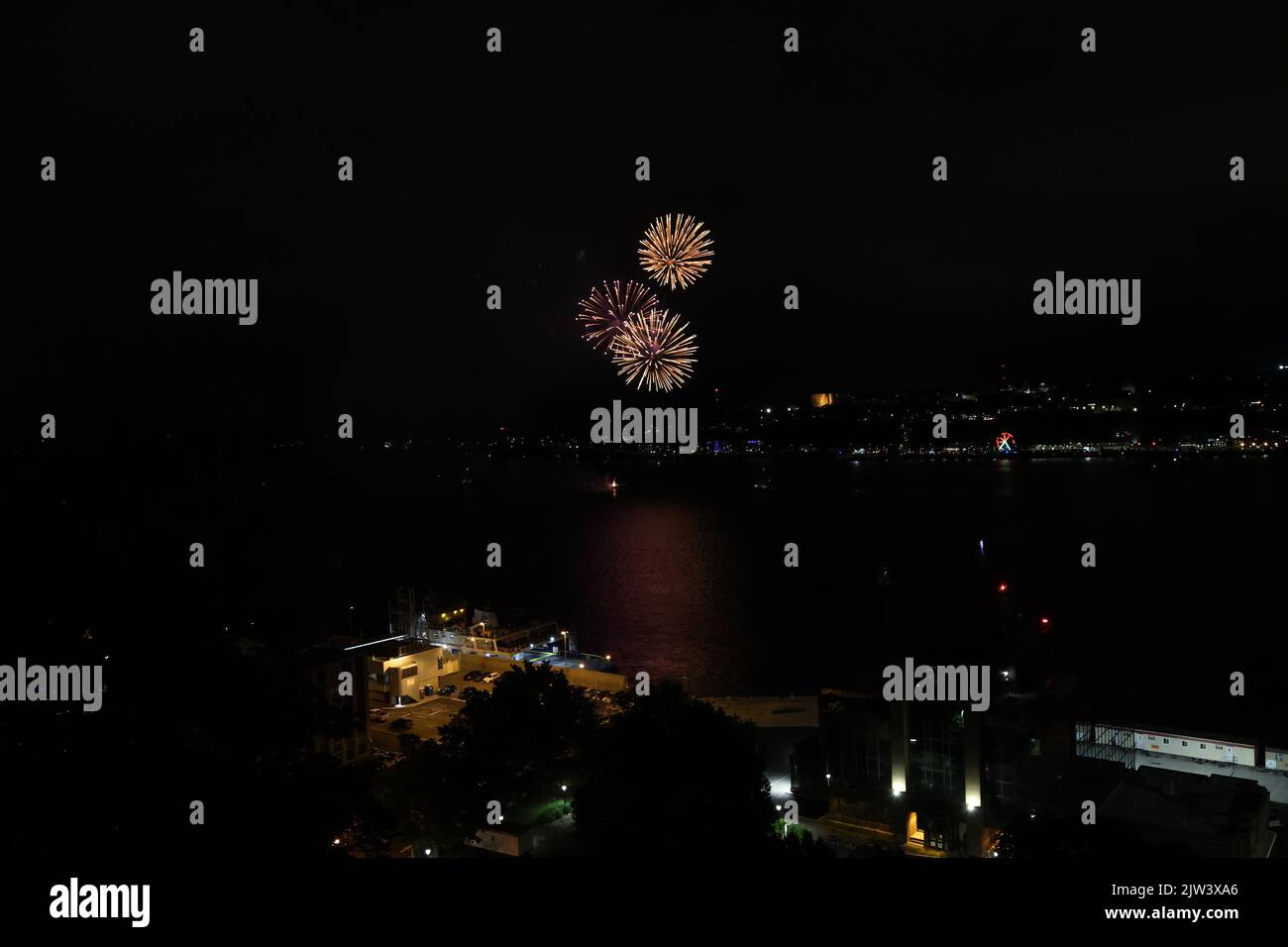 Fireworks on the Saint Lawrence River in front of Quebec City Stock ...