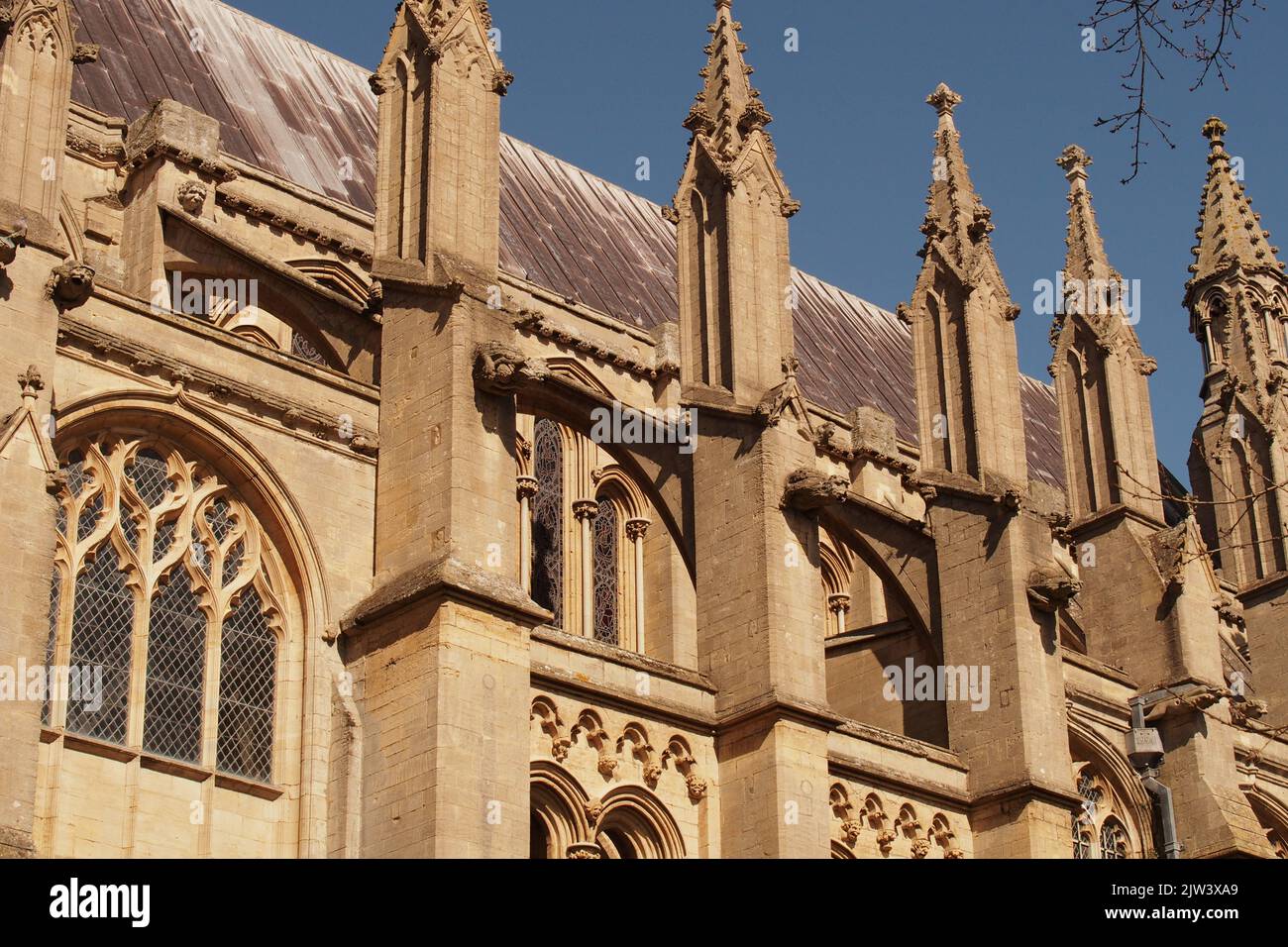 A view showing towers, spires and turrets of Ely cathedral ...
