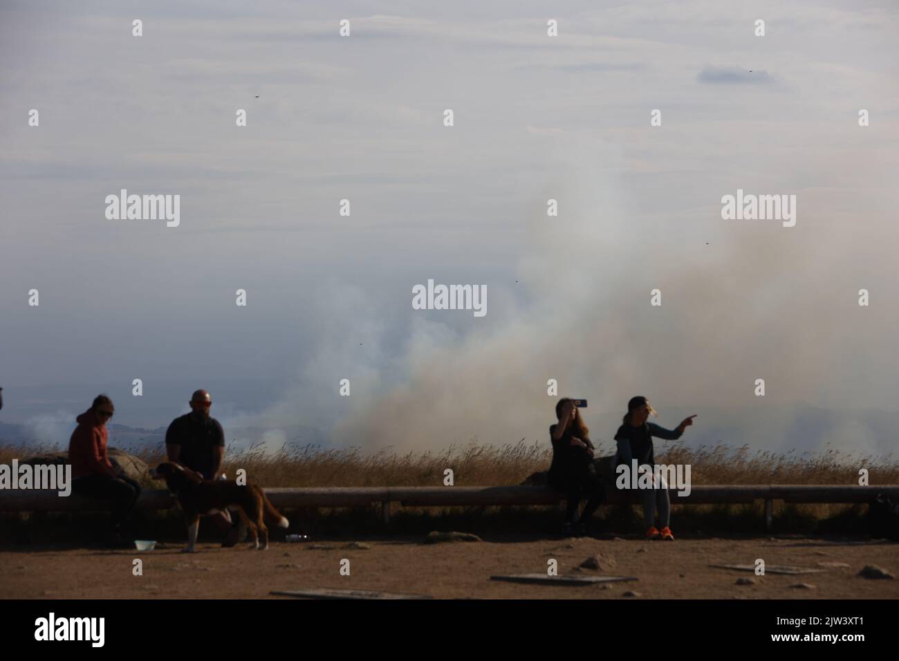 Harz, Germany. 03rd Sep, 2022. Fire at the Brocken. Columns of smoke ...