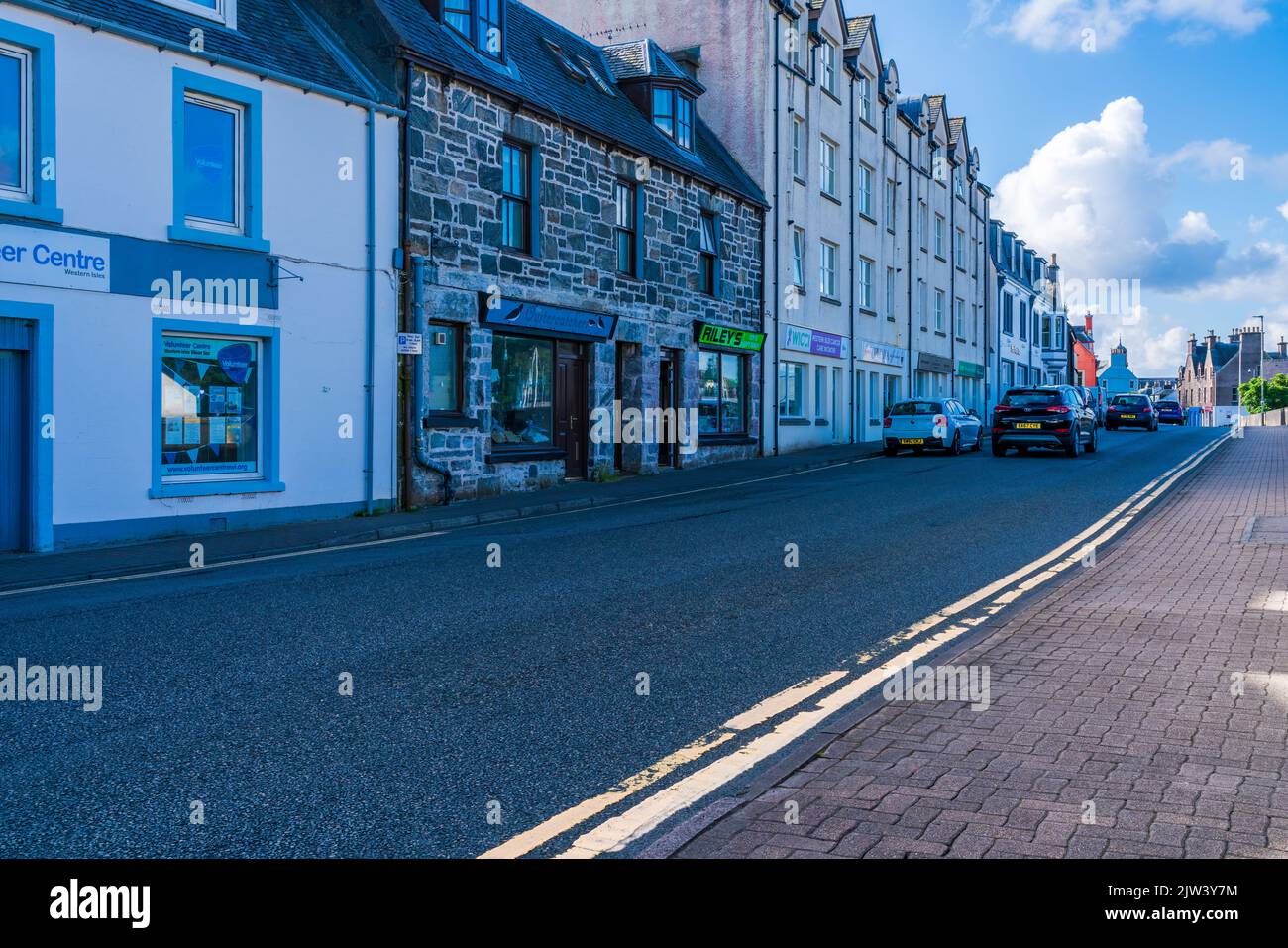 STORNOWAY, ISLE OF LEWIS, SCOTLAND, AUGUST 05, 2022: Street view in ...