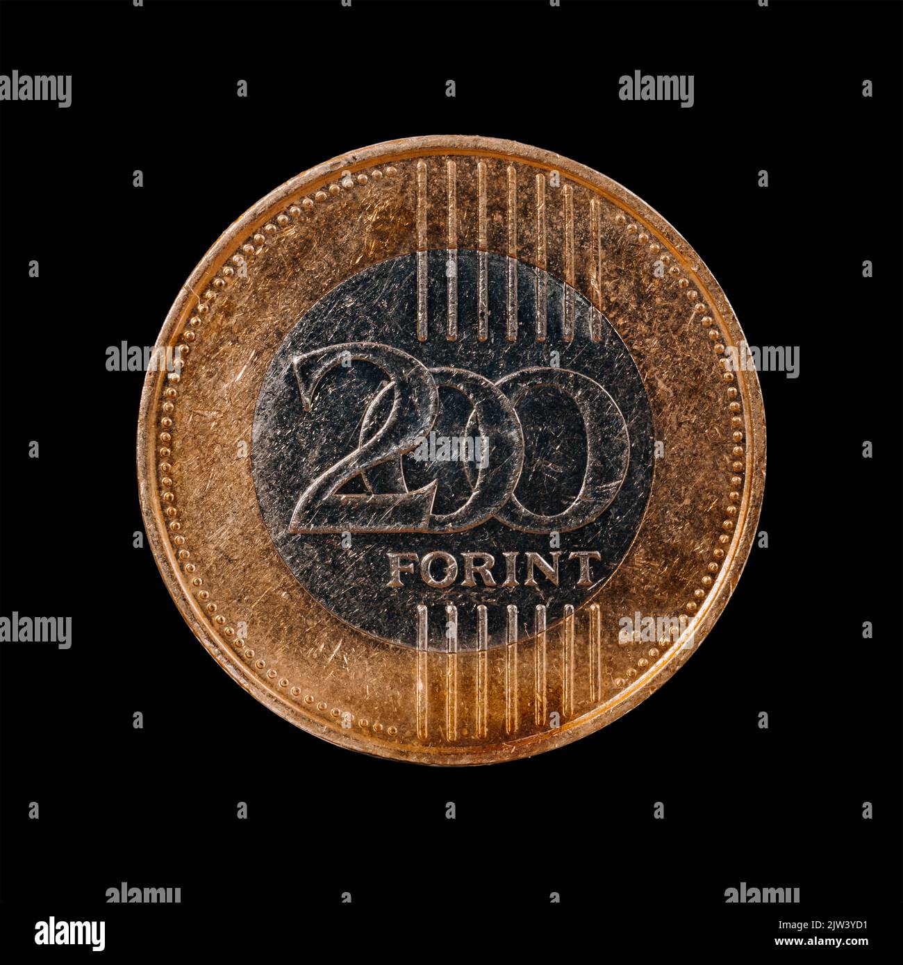 A Hungarian 200 Forint coin isolated on a black background Stock Photo ...