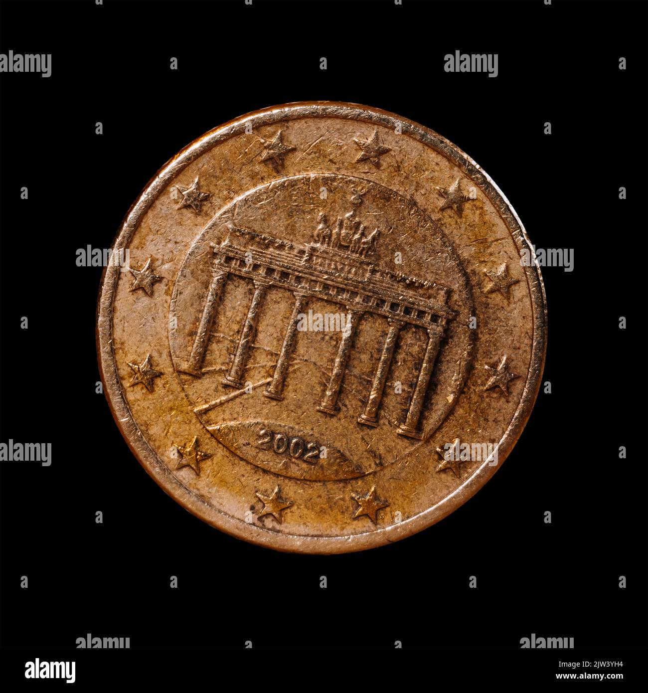 A view of a fifty euro cent coin isolated on a black background Stock ...