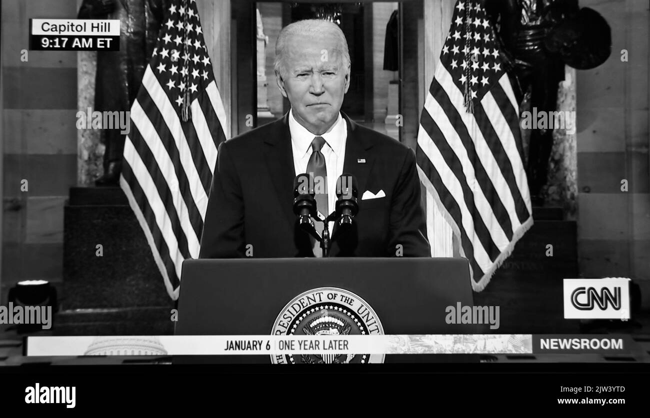 A CNN television screen shot of U.S. President Joe Biden speaking on ...