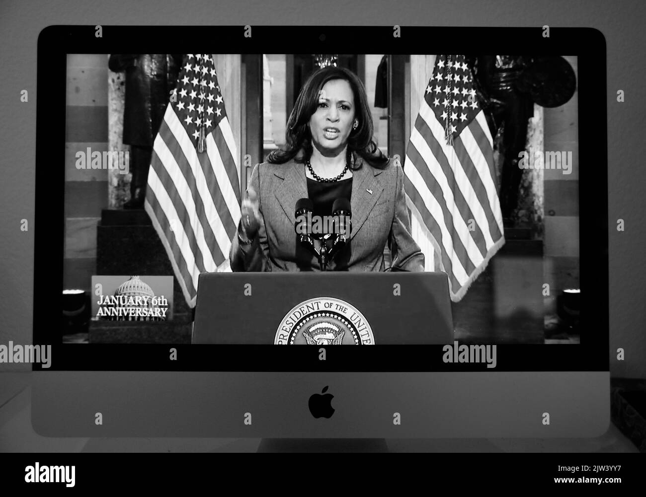 A C-SPAN television screen shot of U.S. Vice President Kamala Harris ...