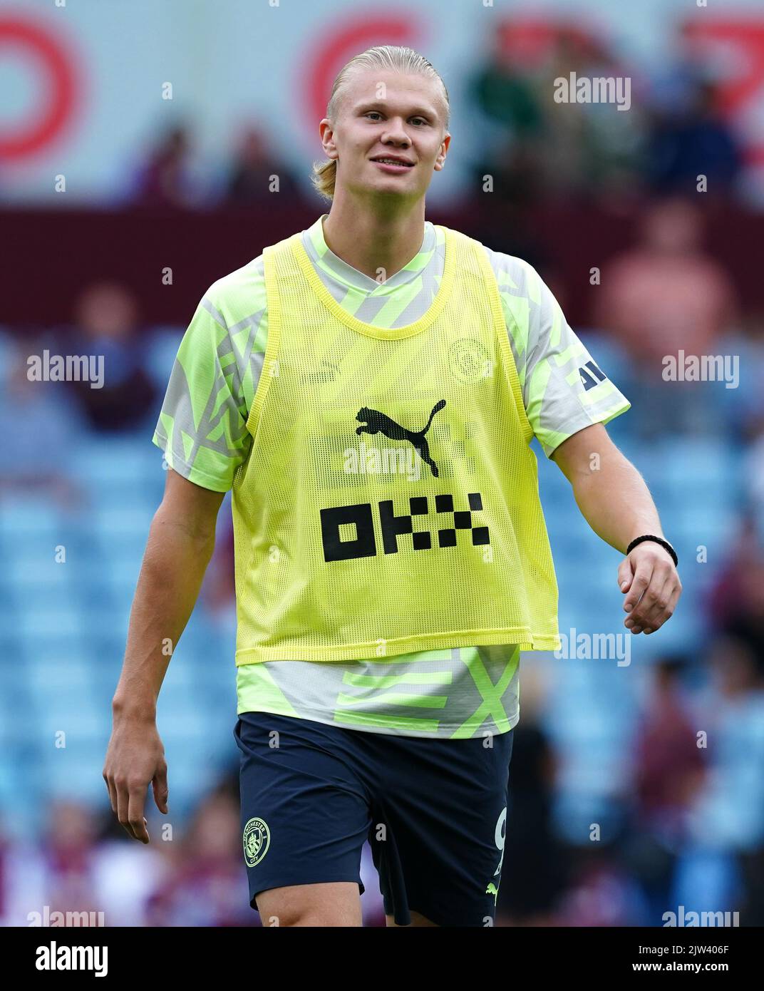 Manchester City's Erling Haaland warms up prior to the Premier League ...