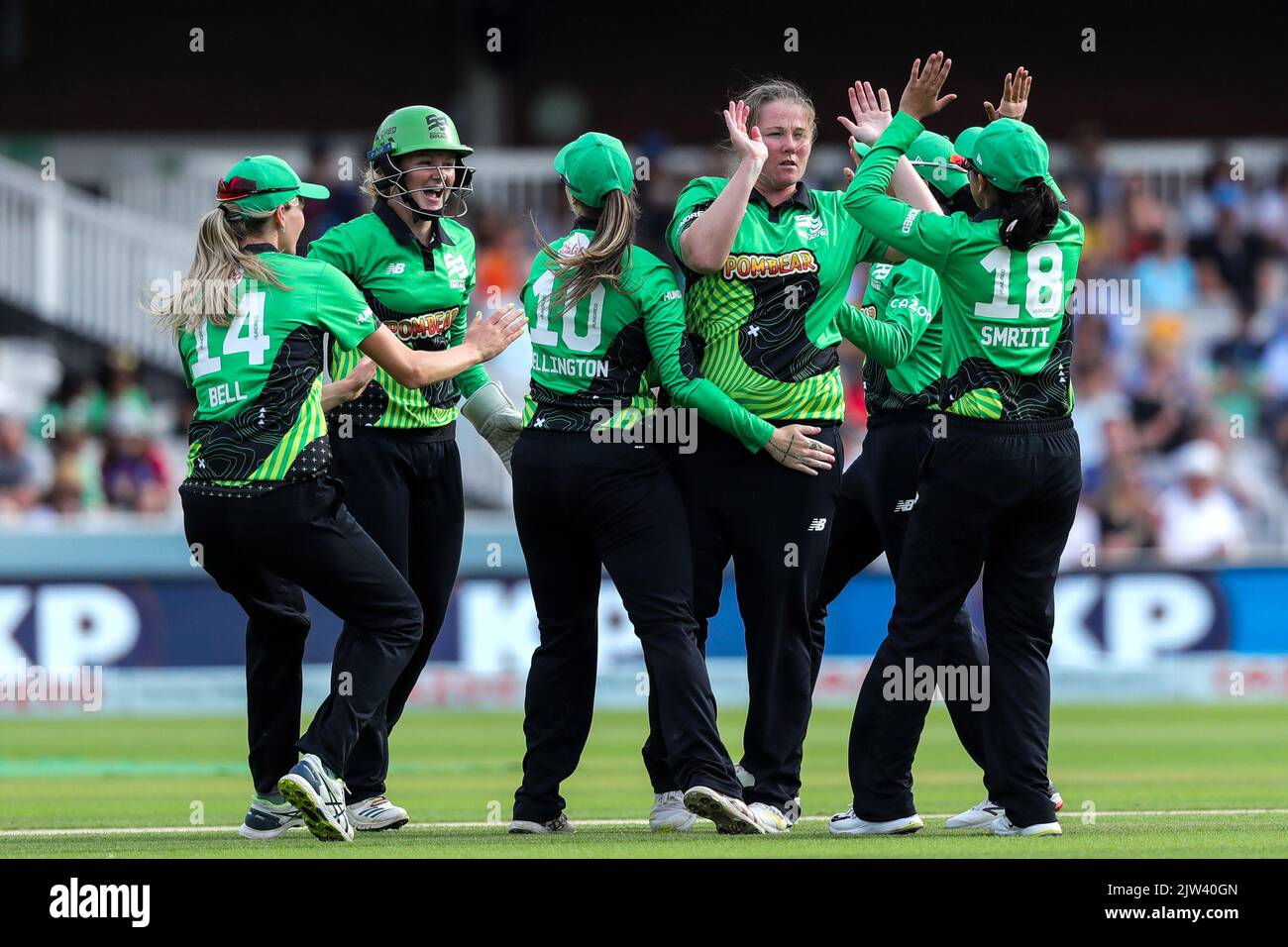 Southern Brave's Anya Shrubsole celebrates after dismissing Oval ...