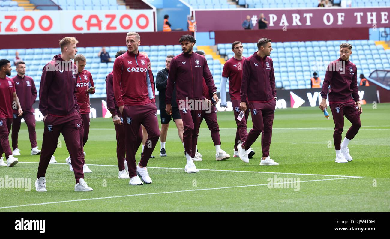 Birmingham, England, 3rd September 2022. Aston Villa players stroll ...
