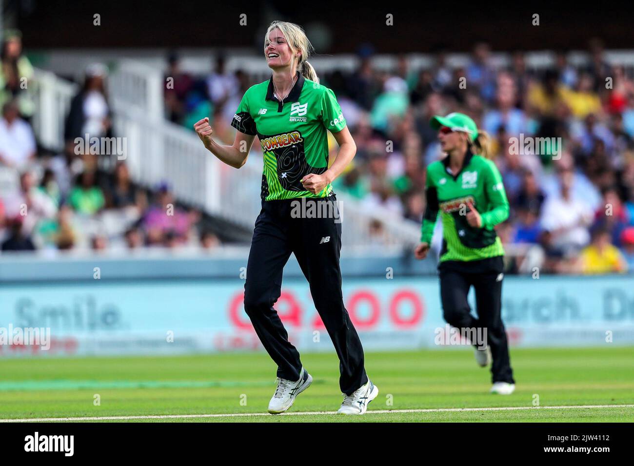 Southern Brave's Lauren Bell celebrates after dismissing Oval ...