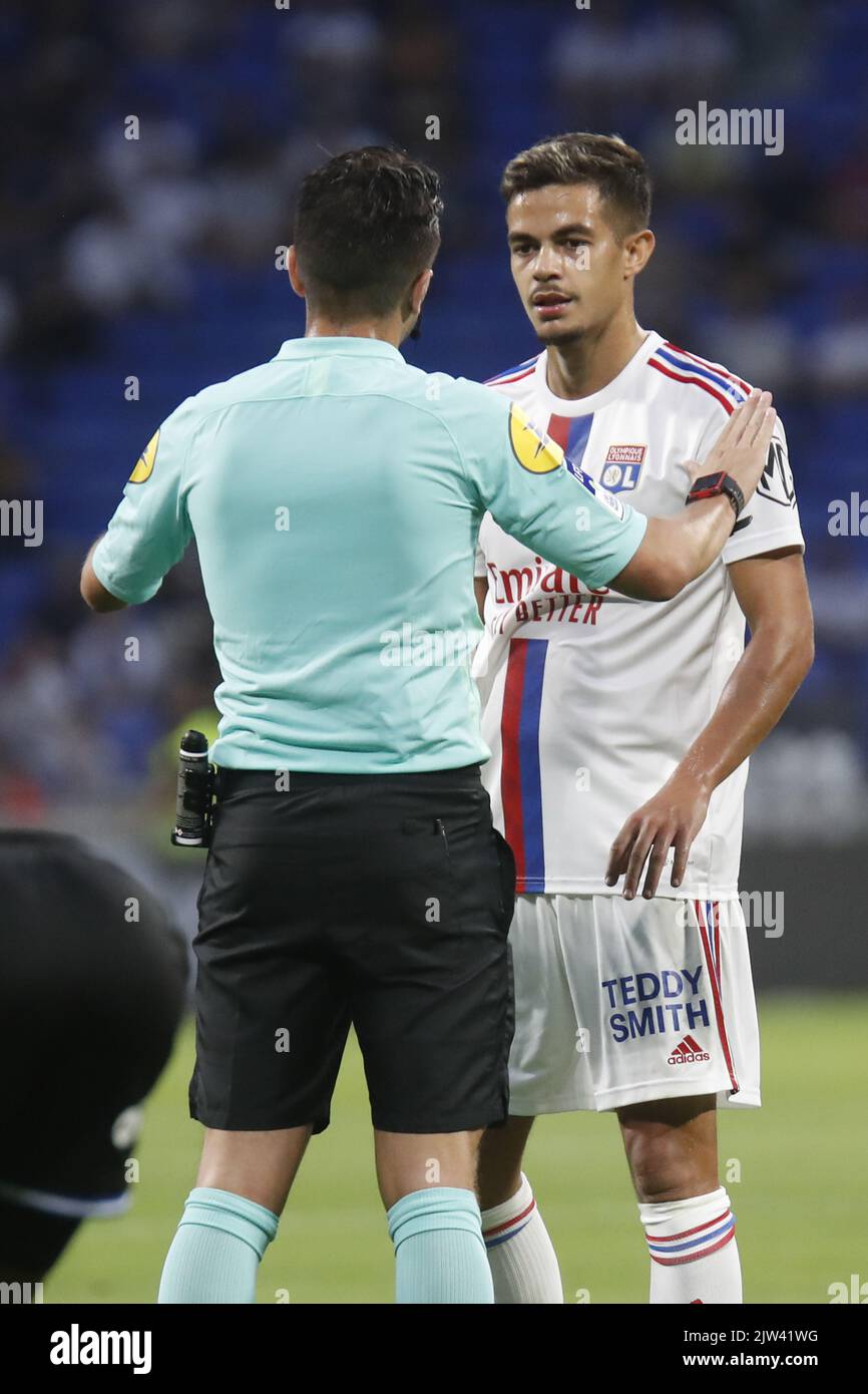 Romain FAIVRE of Lyon and Referee Pierre GAILLOUSTE during the French ...