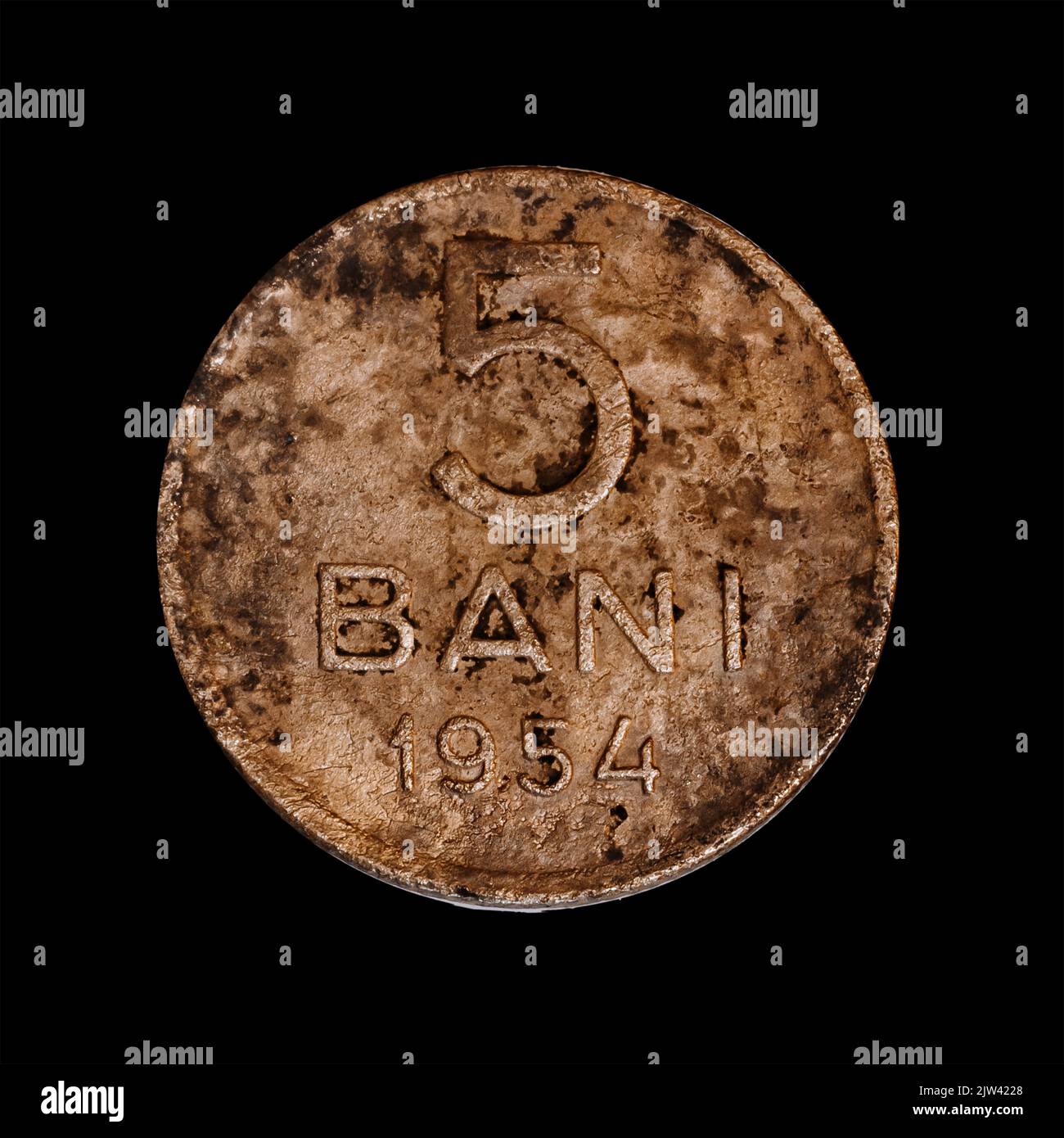 a vintage five bani coin isolated on black background Stock Photo - Alamy