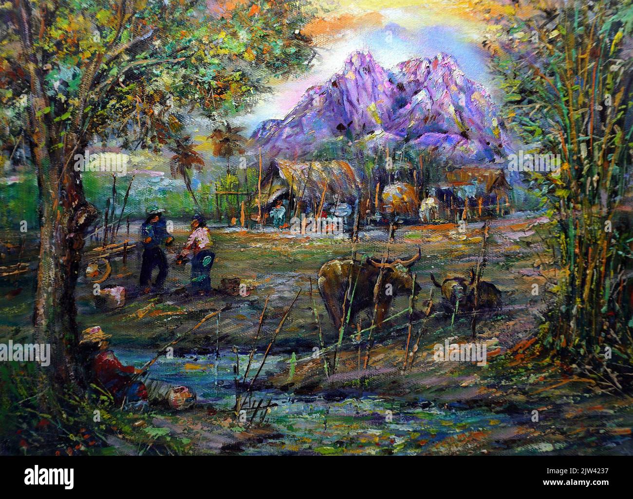 Art painting Oil color Hut Thailand Countryside Stock Photo - Alamy