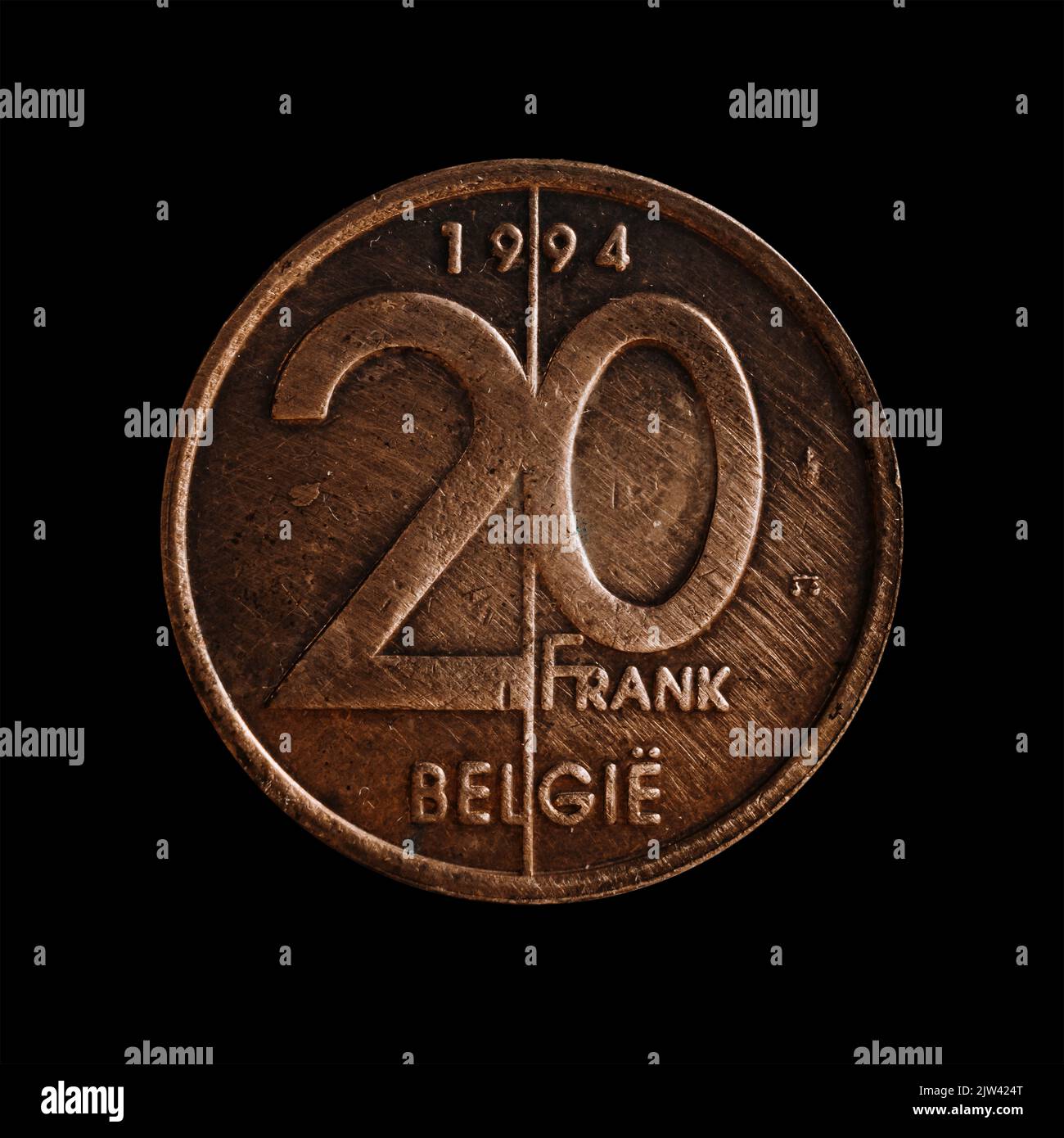 a twenty frank coin isolated on black background Stock Photo - Alamy